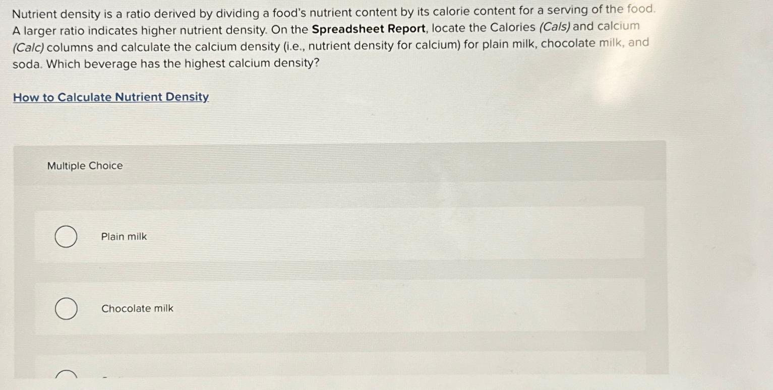 Solved Nutrient Density Is A Ratio Derived By Dividing A