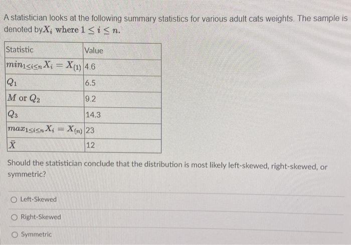Solved A statistician looks at the following summary | Chegg.com