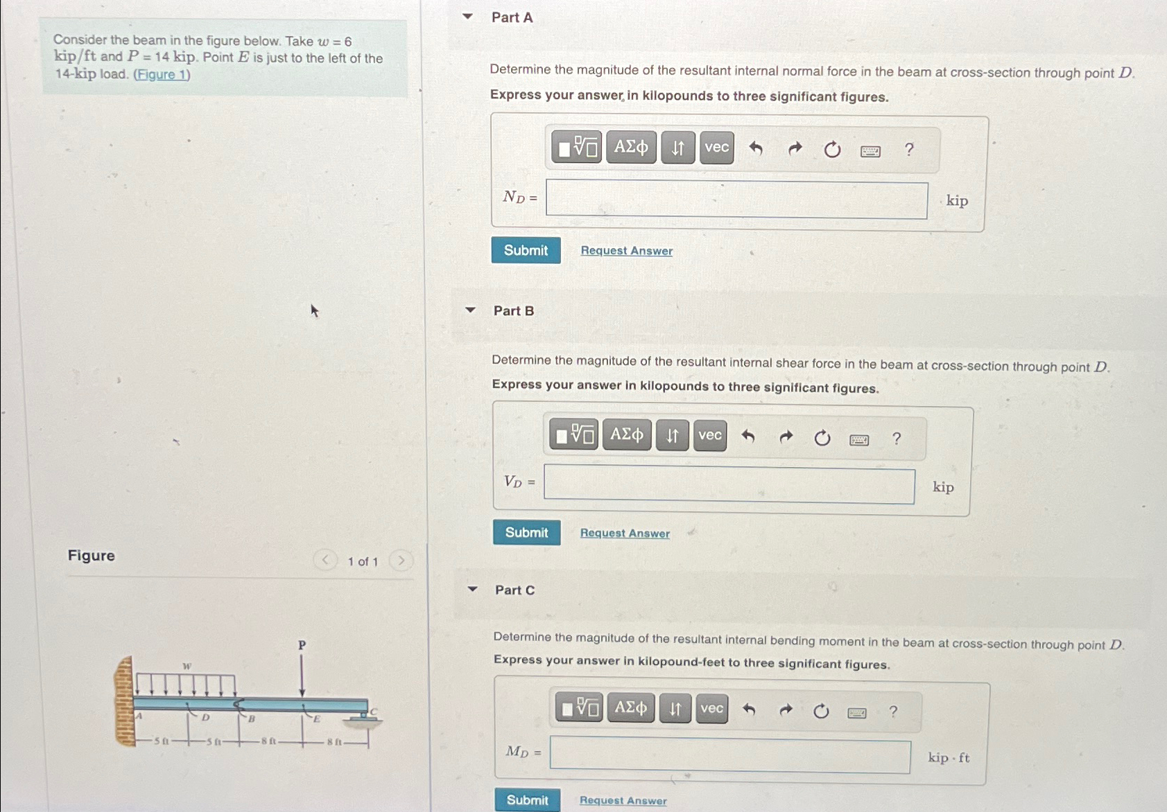 Solved Part AConsider the beam in the figure below. Take w=6 | Chegg.com