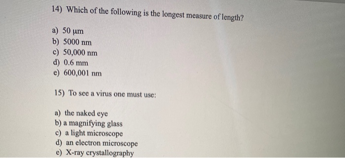 Solved 14) Which of the following is the longest measure of | Chegg.com