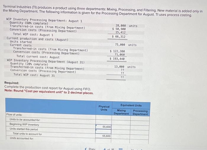Solved Terminal Industries (Ti) produces a product using | Chegg.com