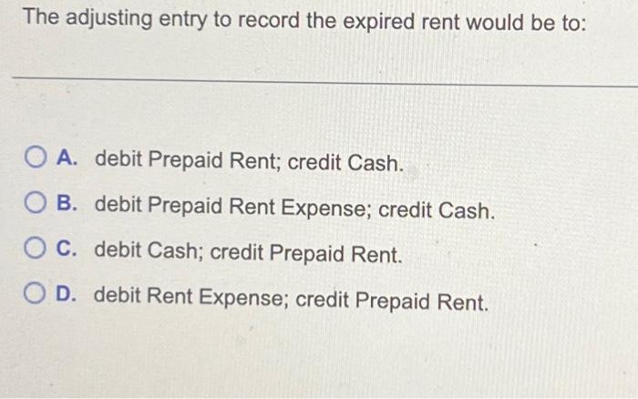 Solved The adjusting entry to record the expired rent would | Chegg.com