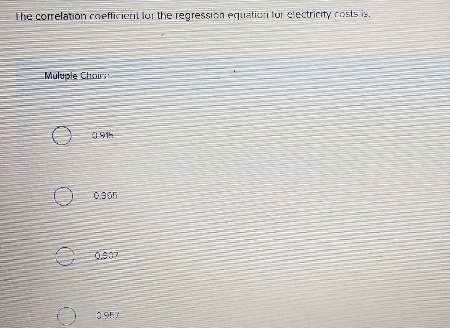 Solved The correlation coefficient for the regression | Chegg.com