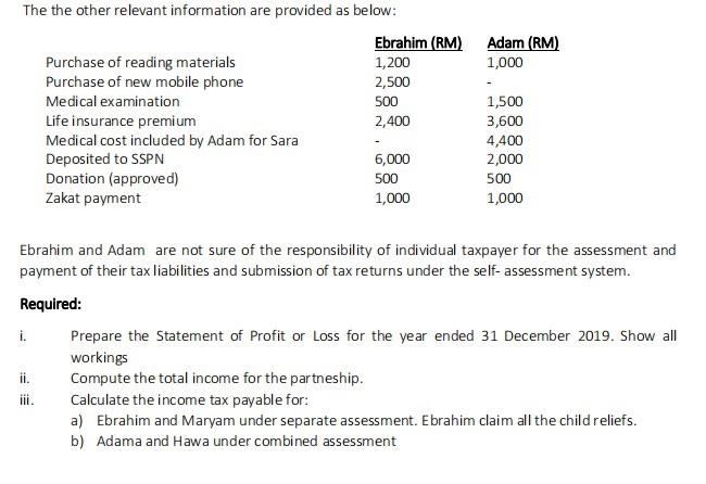 Question Ebrahim and his friend, Adam are runing a | Chegg.com