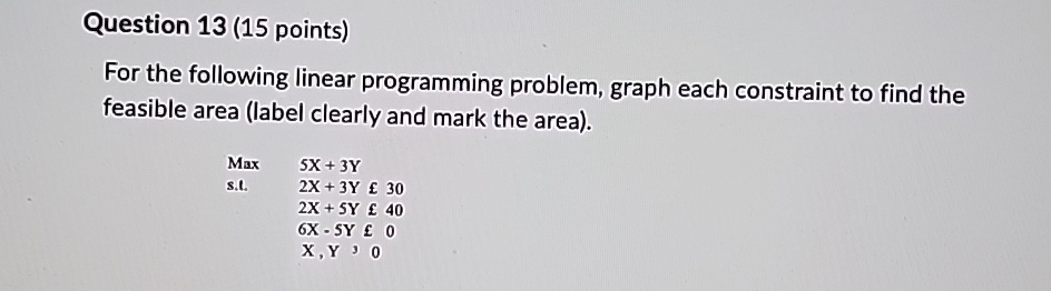 Solved Question 13 (15 ﻿points)For the following linear | Chegg.com