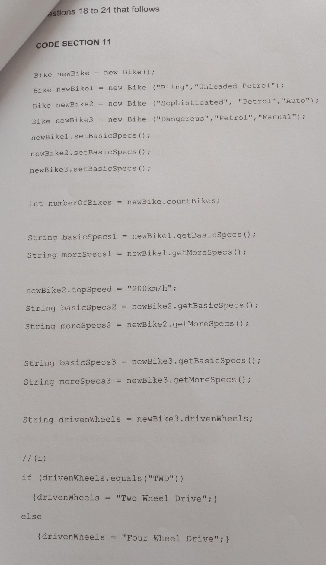 Solved msg in the method getBasicSpecs () in the class Bike | Chegg.com