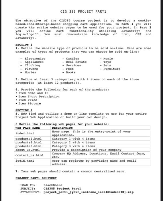 Solved CIS 385 PROJECT PARTI The objective of the CIS385 | Chegg.com