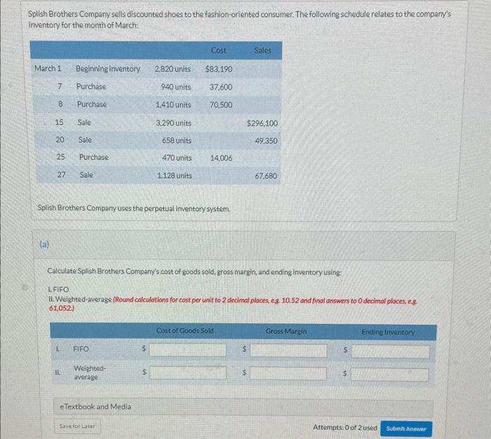 Solved calculate the company's COGS, gross margin, and | Chegg.com