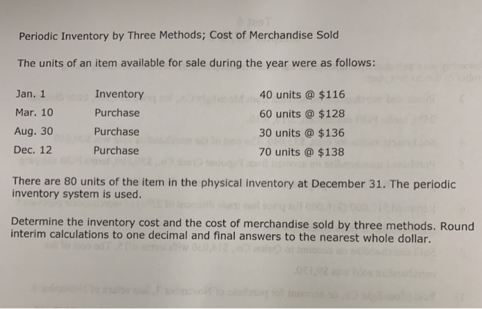 Solved Periodic Inventory by Three Methods; Cost of | Chegg.com