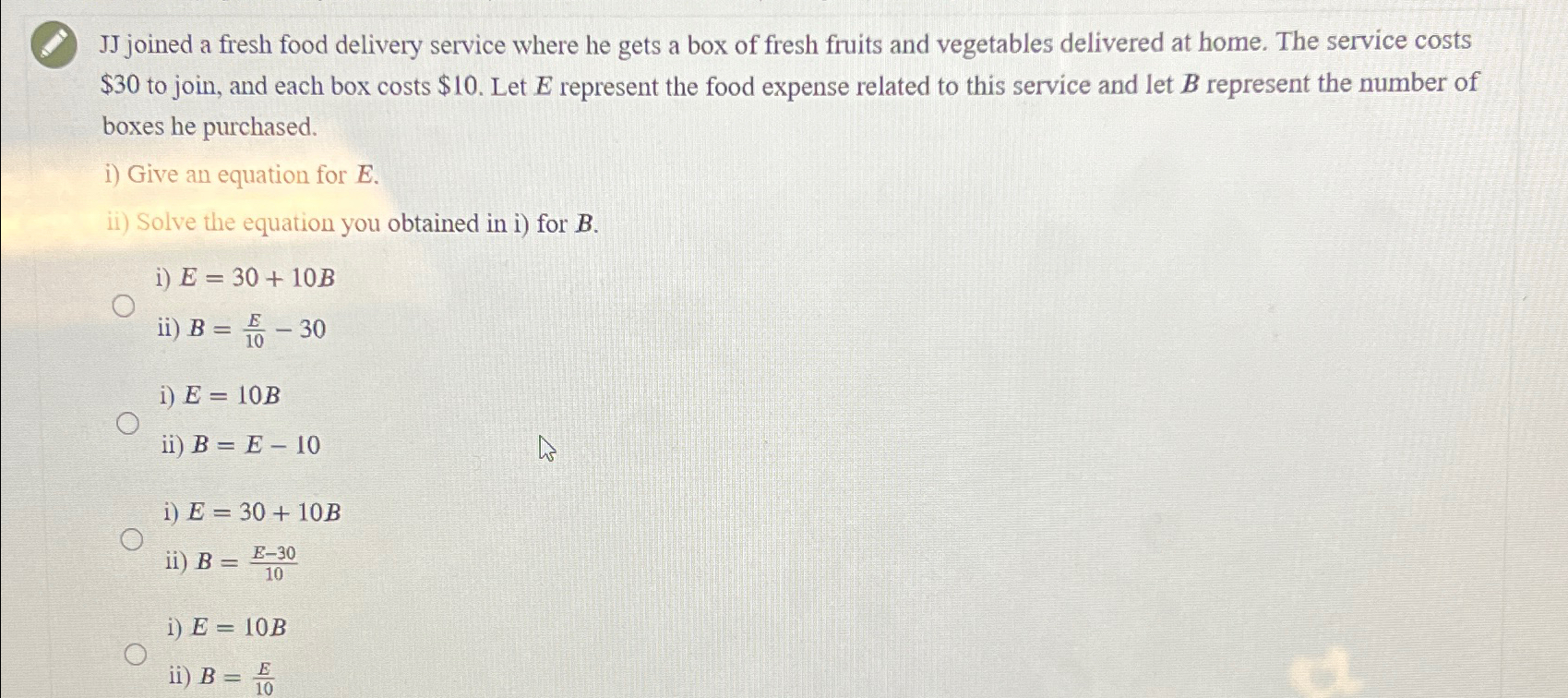 Solved JJ joined a fresh food delivery service where he gets | Chegg.com