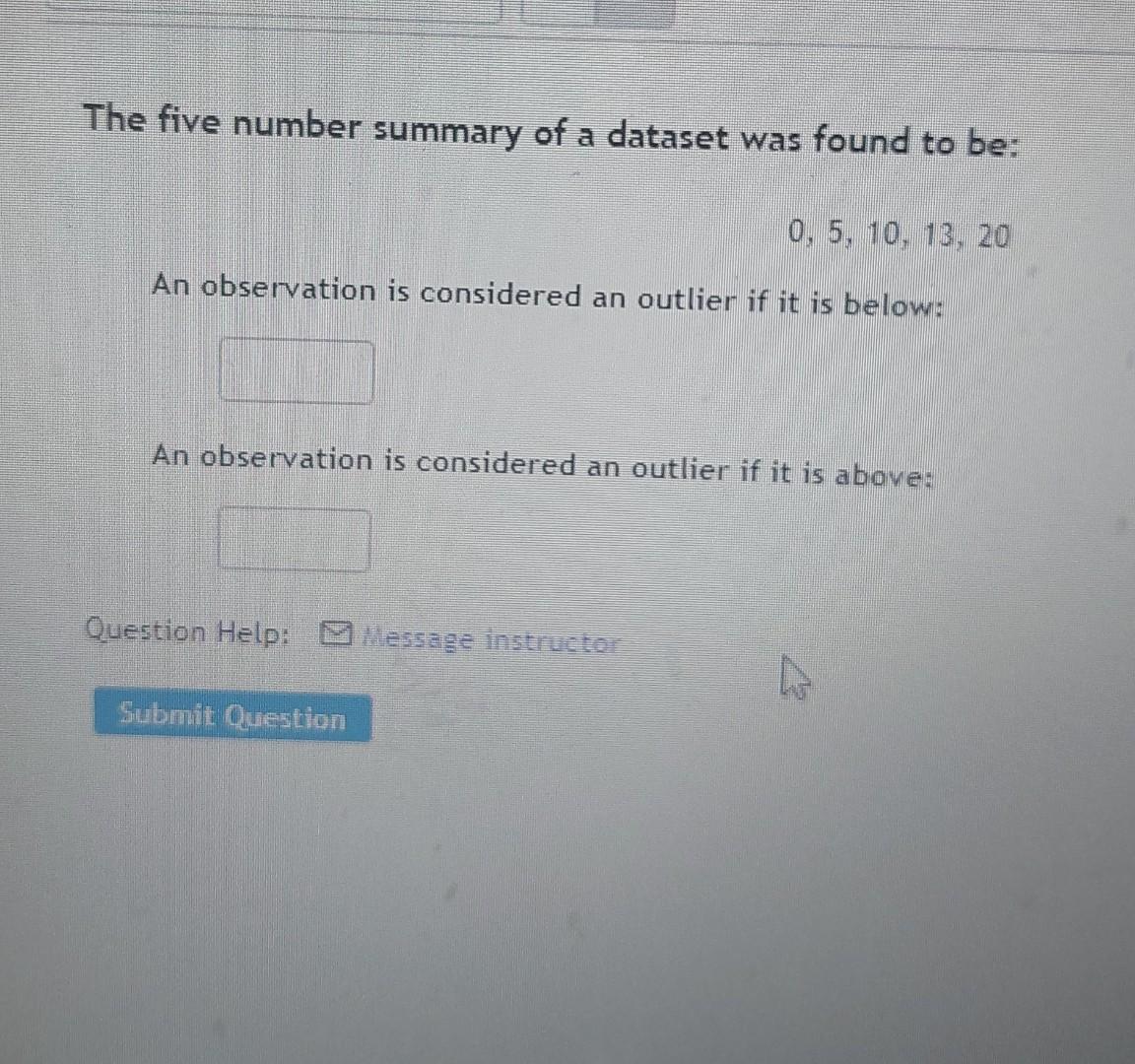 Solved The five number summary of a dataset was found to be: | Chegg.com