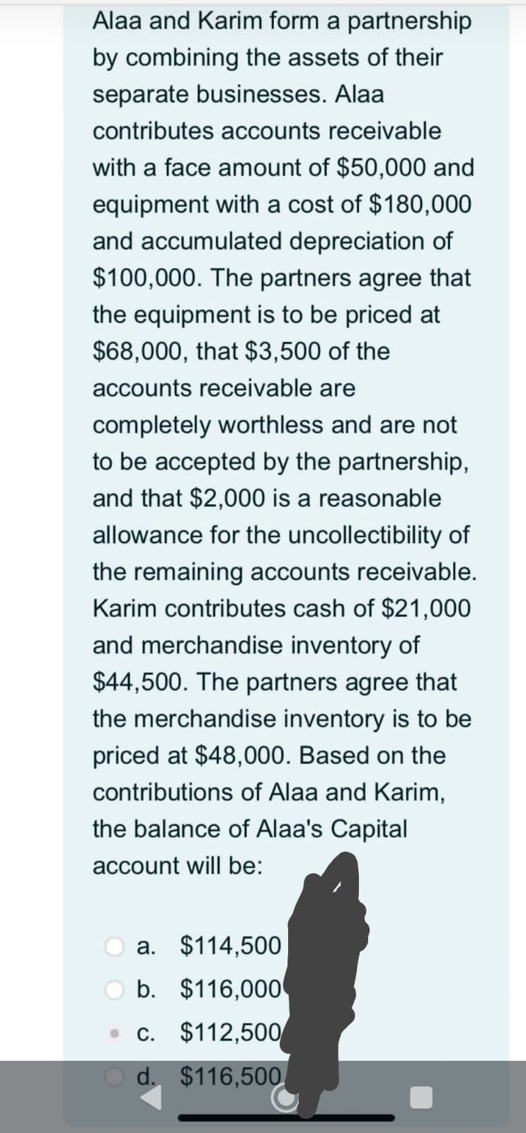 Solved Alaa and Karim form a partnership by combining the | Chegg.com