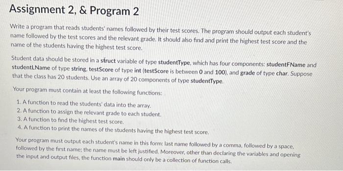 Solved Assignment 2, \& Program 2 Write a program that reads | Chegg.com