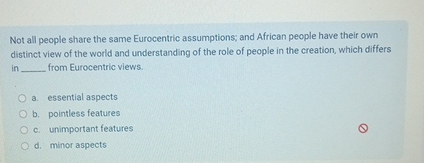 Solved Not all people share the same Eurocentric | Chegg.com
