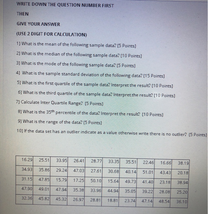 Solved WRITE DOWN THE QUESTION NUMBER FIRST THEN GIVE YOUR | Chegg.com
