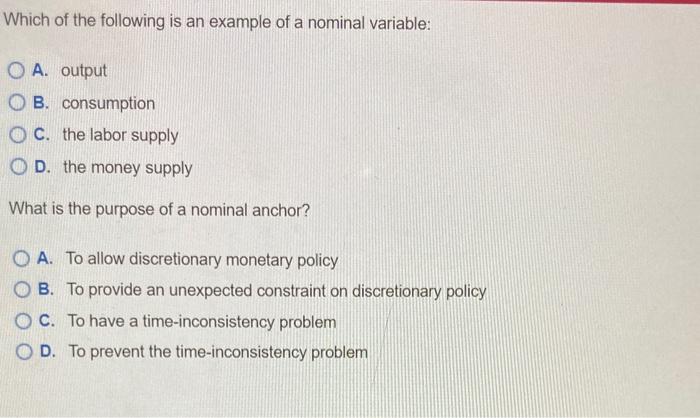 Solved Which of the following is an example of a nominal | Chegg.com