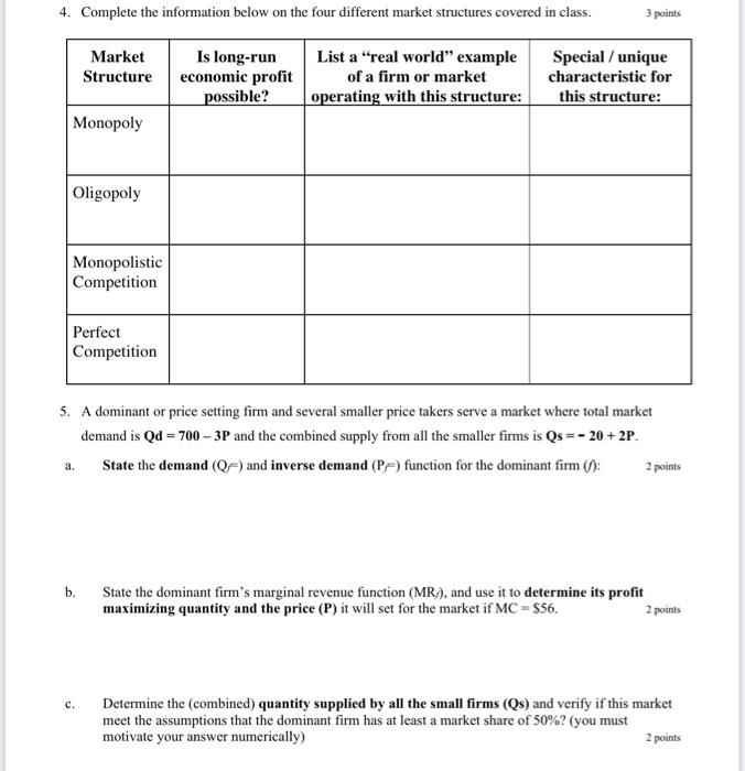 Solved 4. Complete the information below on the four | Chegg.com