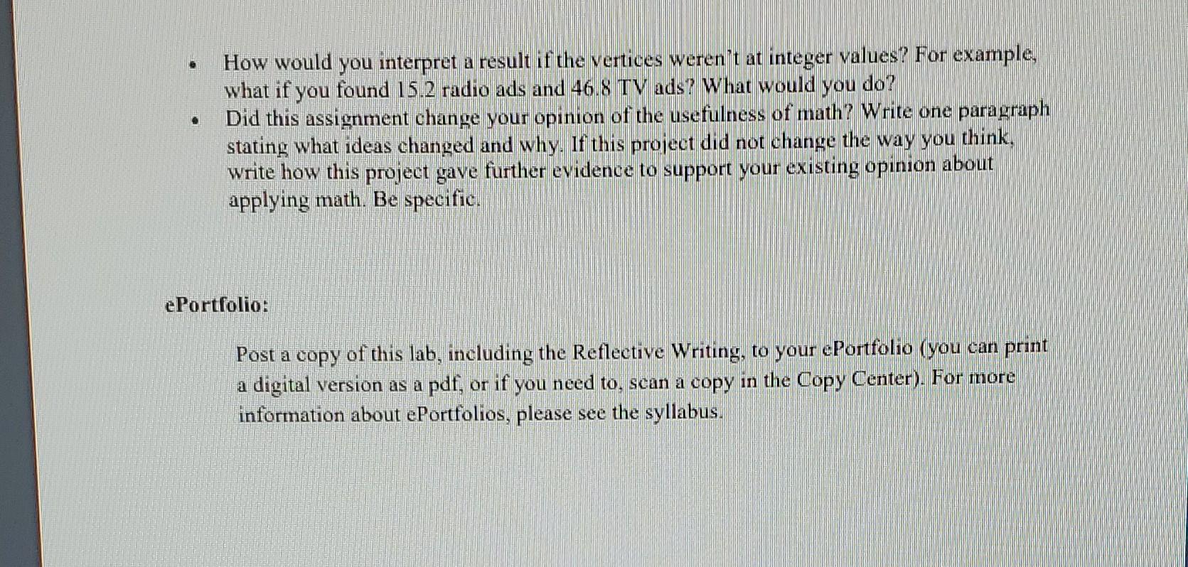 Solved Optimizing an Advertising Campaign Math 1010 Project | Chegg.com