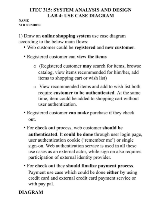 Solved ITEC 315: SYSTEM ANALYSIS AND DESIGN LAB 4: USE CASE | Chegg.com