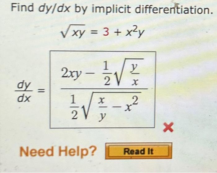 Solved Find dy/dx by implicit differentiation. | Chegg.com