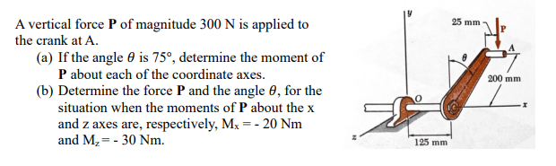 Solved A vertical force P of magnitude 300 ﻿N is applied to | Chegg.com