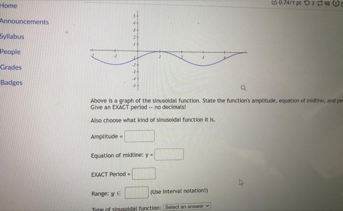 Solved Above is a graph of the sinusoidal function. State | Chegg.com