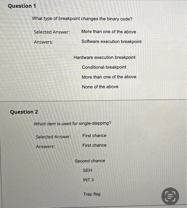 Solved Question 1 What type of breakpoint changes the binary | Chegg.com