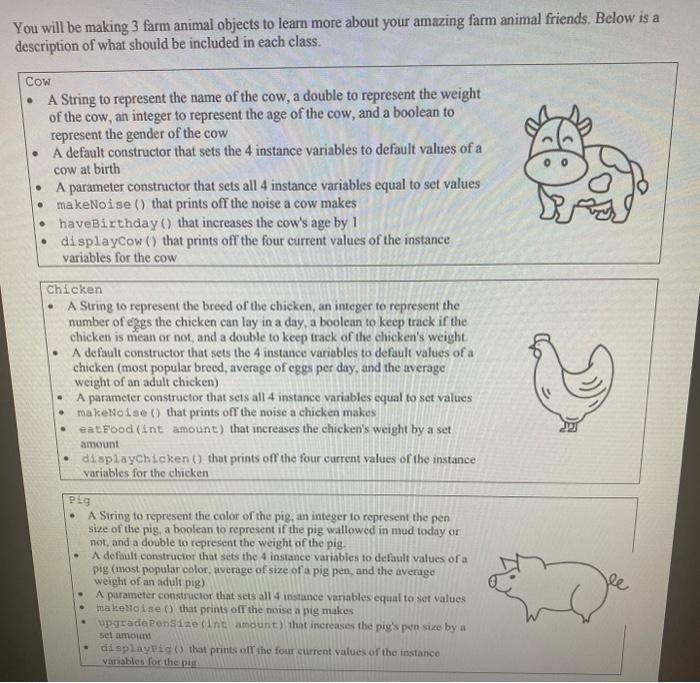 Solved You will be making 3 farm animal objects to learn | Chegg.com
