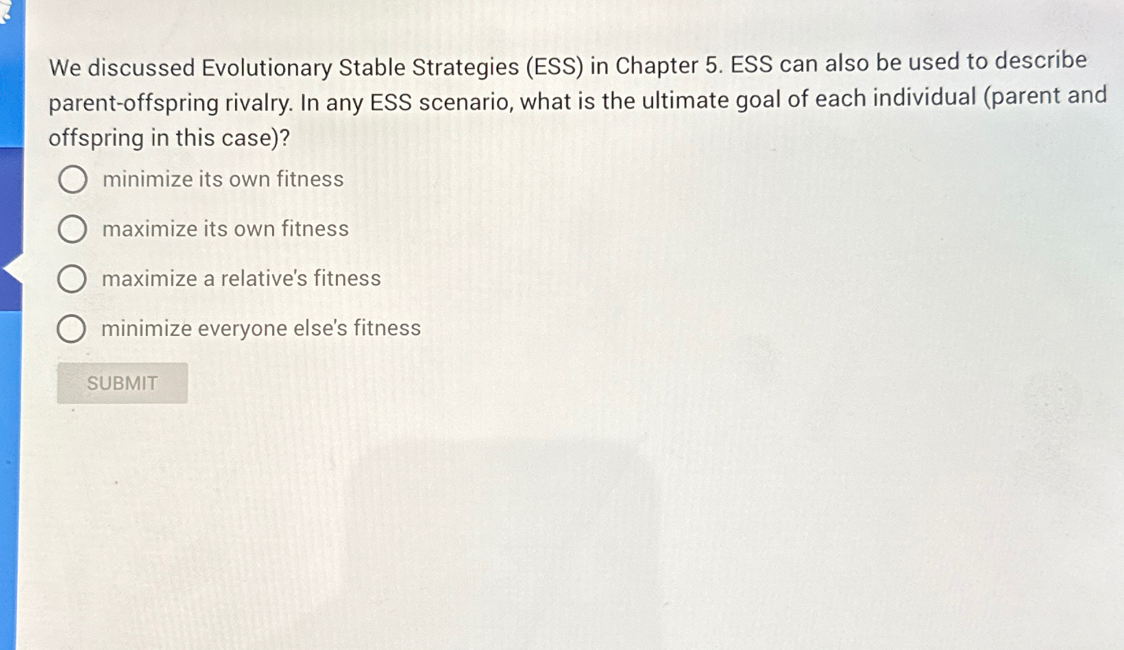 Solved We discussed Evolutionary Stable Strategies (ESS) ﻿in | Chegg.com