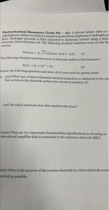 Solved Electrochemieal Biosensors (Total Pts - 15): A | Chegg.com