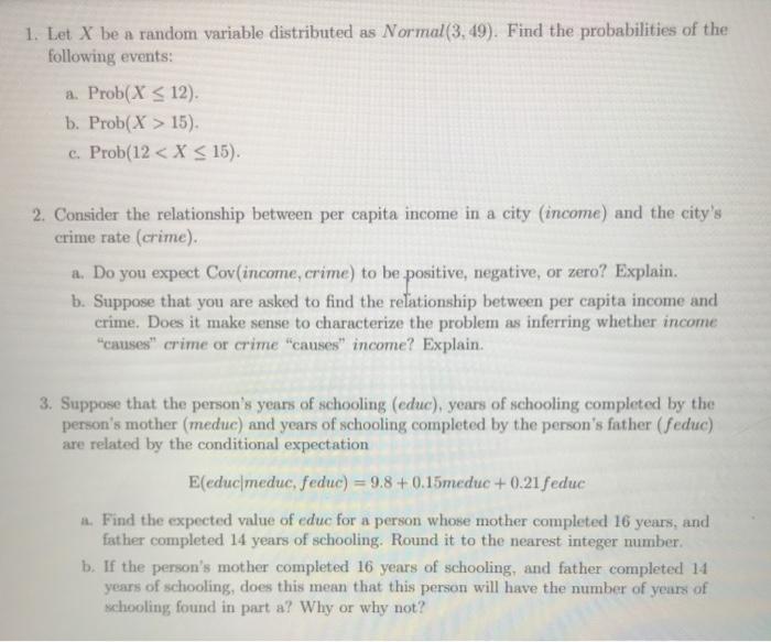 Solved 1 Let X Be A Random Variable Distributed As Normal 9068