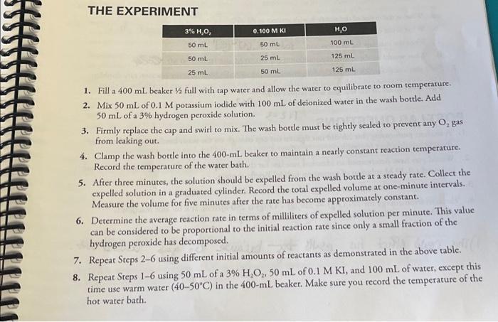 Solved THE EXPERIMENT 1. 2. 3% H₂O₂ 50 mL 50 mL 25 mL 0.100 | Chegg.com