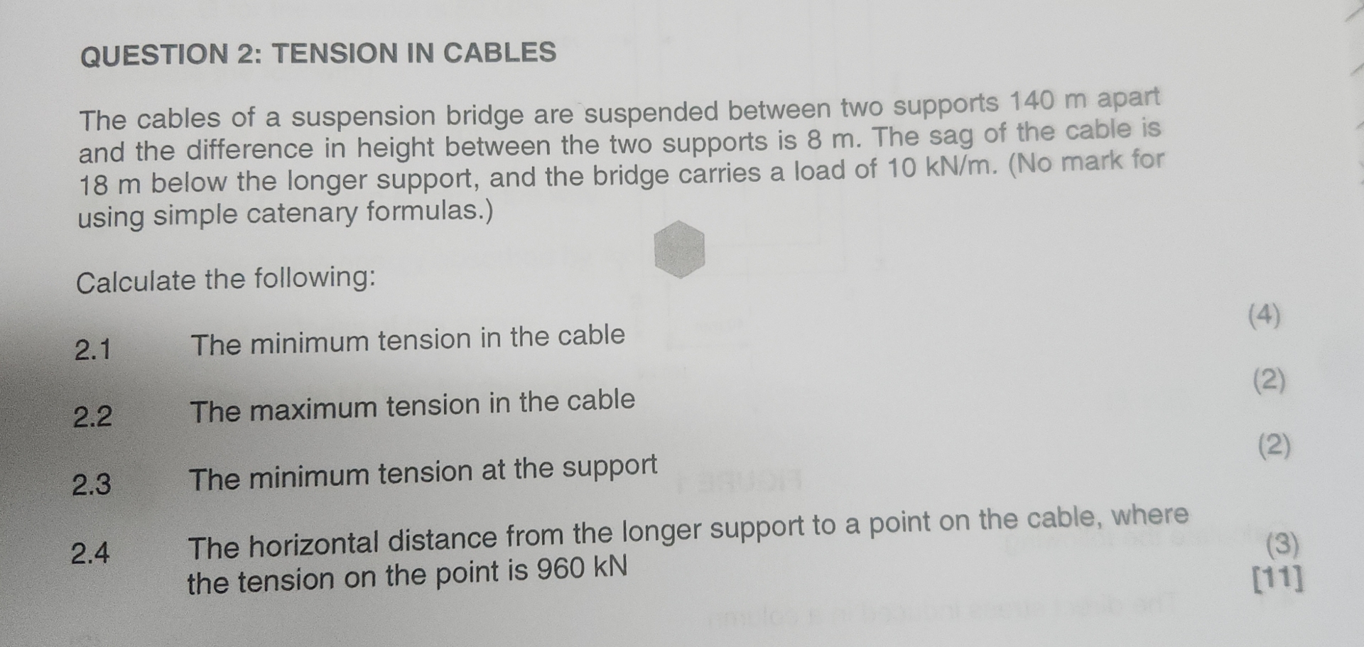 Solved QUESTION 2: TENSION IN CABLESThe cables of a | Chegg.com