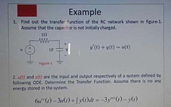 Solved Example 1. Find out the transfer function of the RC | Chegg.com