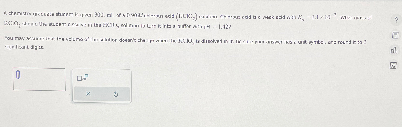Solved A chemistry graduate student is given 300 . mL ﻿of a | Chegg.com