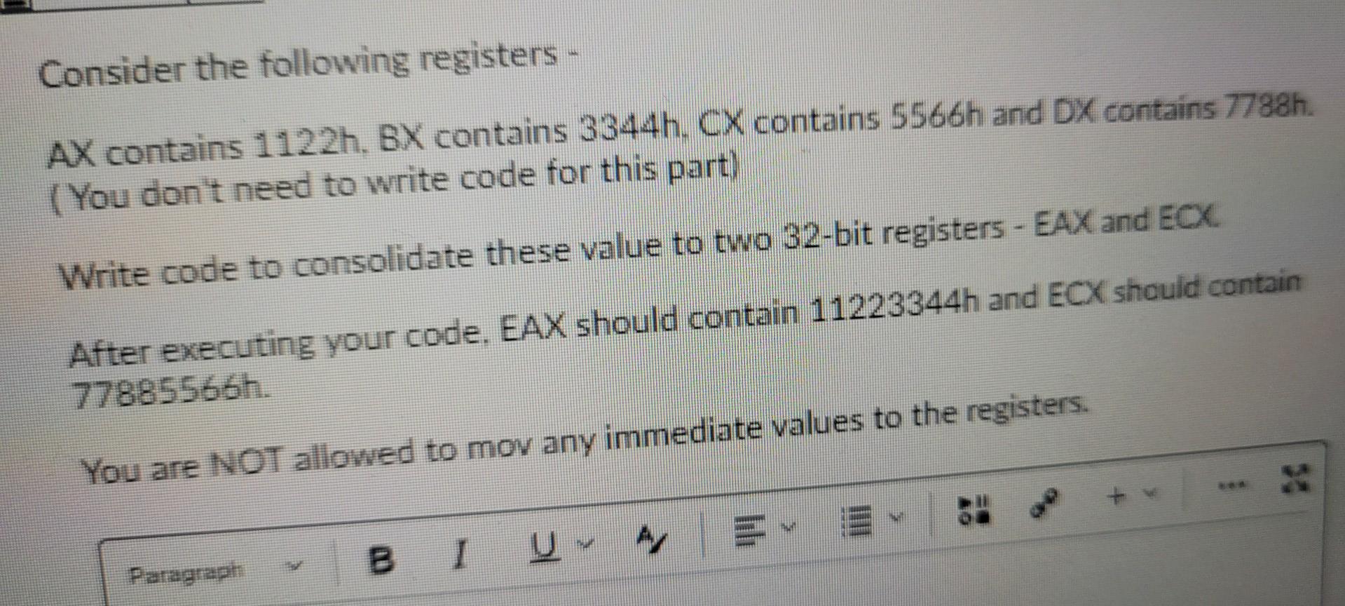 Solved Consider the following registers - AX contains 1122h. | Chegg.com