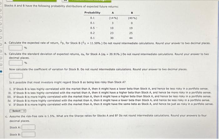 Solved Stocks A and B have the following probability | Chegg.com