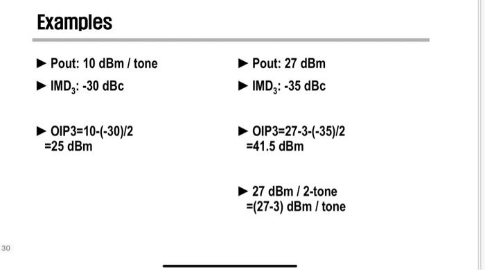 Solved 30 Examples Pout: 10 dBm / tone IMD3: -30 dBc | Chegg.com