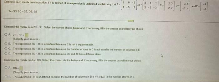 Solved Compute each matbe sum or product if it is defined. | Chegg.com