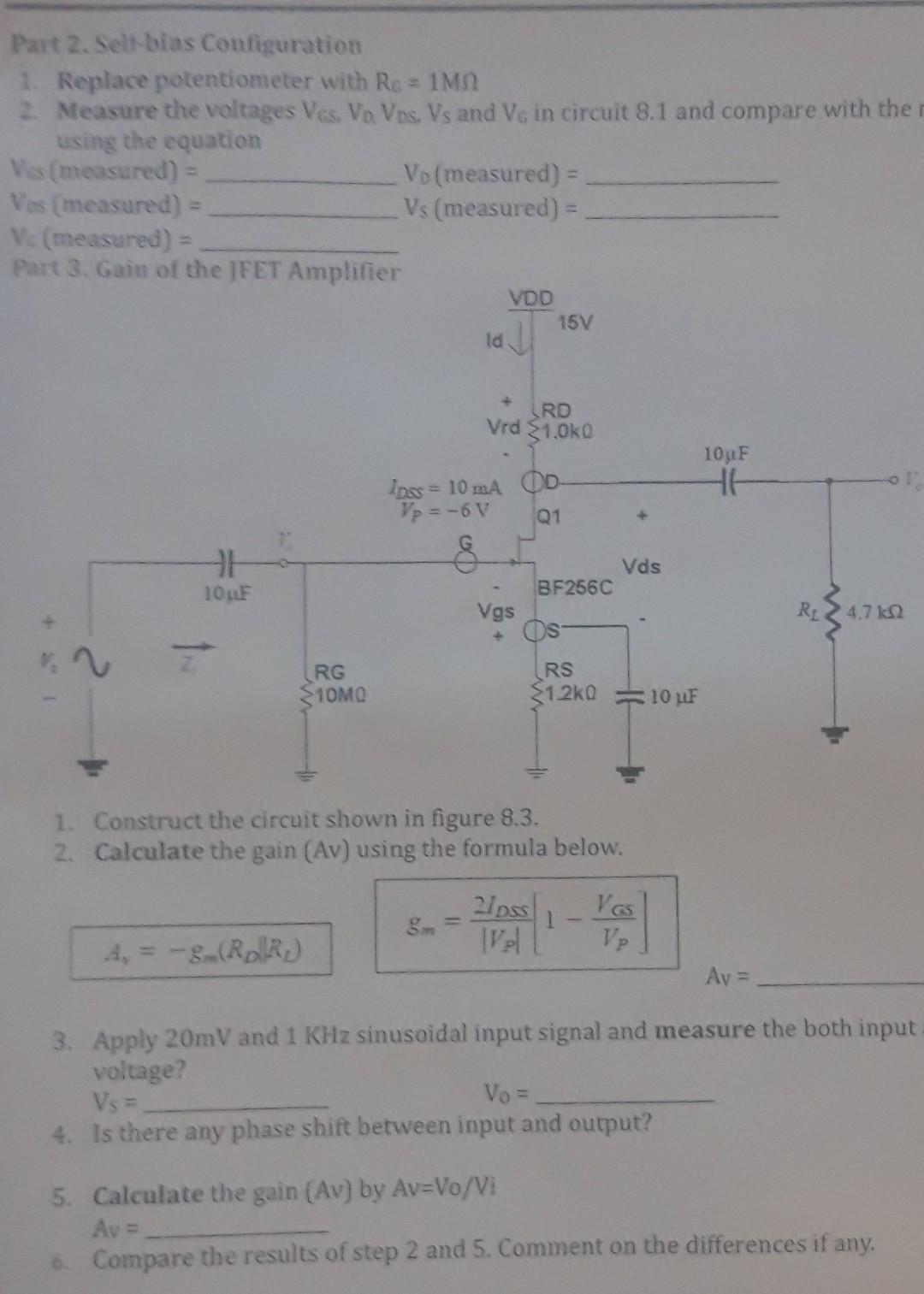 Solved Part 2. Selt-bias Configuration 1. Replace | Chegg.com