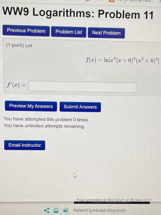 Solved WW9 Logarithms: Problem 11 Previous Problem Problem | Chegg.com