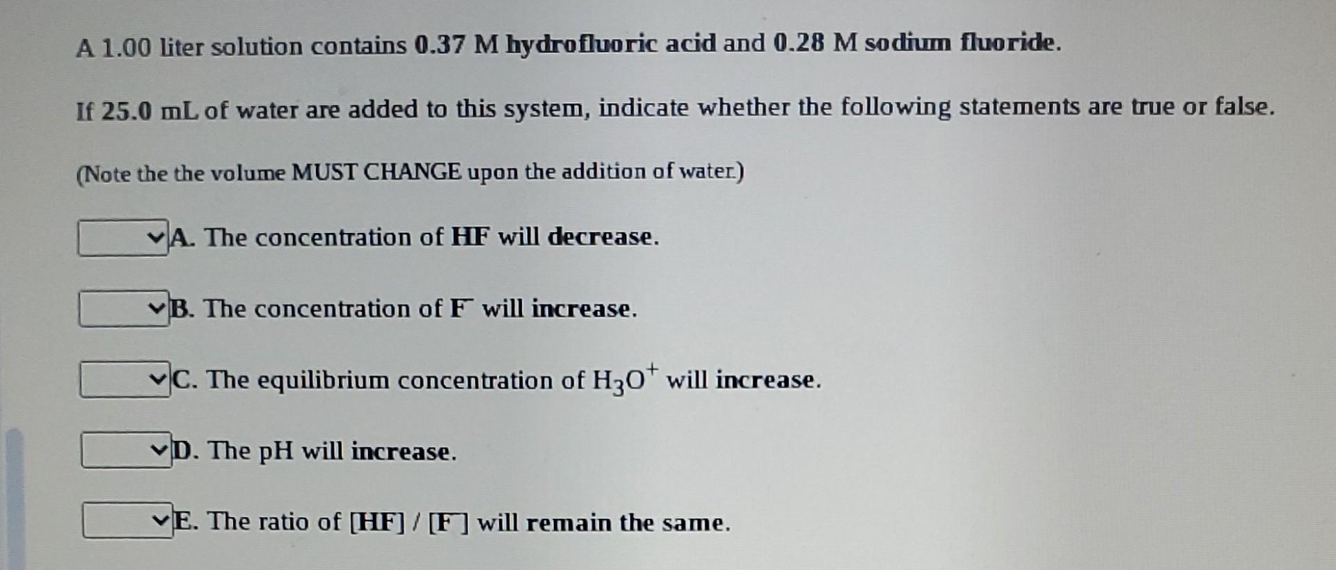 Solved A 1.00 liter solution contains 0.37 M hydrofluoric | Chegg.com