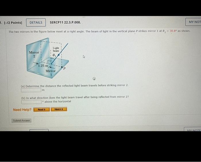 Solved The two mirrors in the figure below meet at a right | Chegg.com