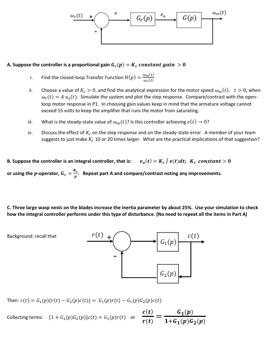 A. ﻿Suppose the controller is a proportional gain | Chegg.com