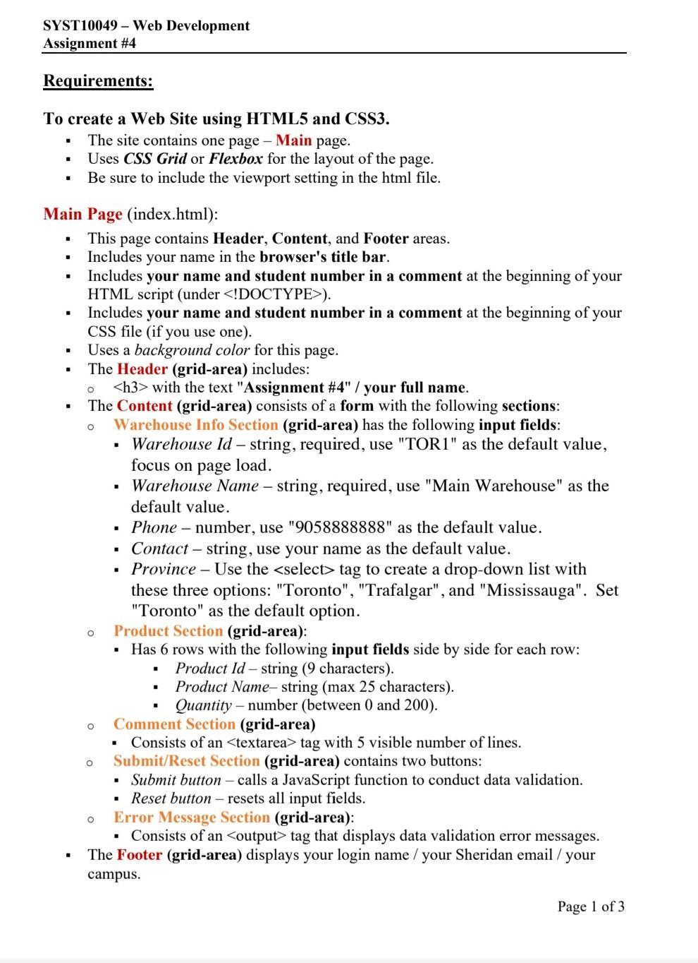 Assignment \#4 Requirements: To create a Web Site | Chegg.com