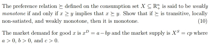 Solved The preference relation >-= ﻿defined on the | Chegg.com