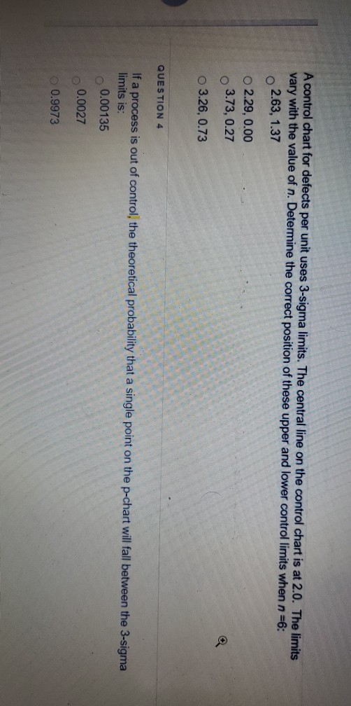 Solved A control chart for defects per unit uses 3-sigma | Chegg.com