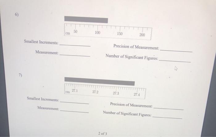 Solved 6) cm 50 100 150 200 Smallest Increments: Precision | Chegg.com