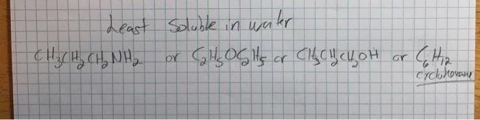 Solved Least Soluble in una water CB, CHH GHOIts or City CCH | Chegg.com