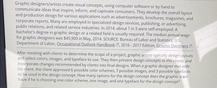 Solved Graphic designers/artists create visual concepts, | Chegg.com